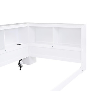 HomSof Wood Twin Size Daybed with Storage Cabinets and USB Ports,L-Shaped Bookcases,White