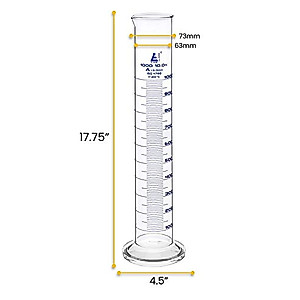 EISCO Graduated Cylinder, 1000ml - Class A Tolerance ±5.00ml - Round Base - Blue Graduations - Borosilicate 3.3 Glass