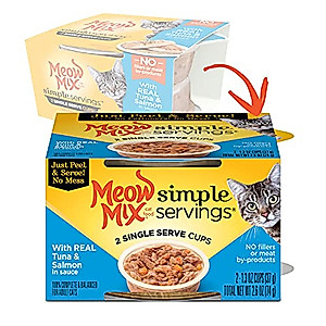 Meow Mix Simple Servings Wet Cat Food, Tuna & Salmon in Sauce, 1.3 Ounce Cup (Pack of 24)