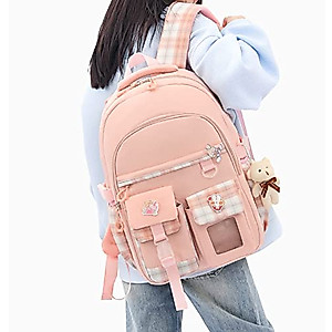 BEFUNIRISE Backpack for School Girls Bookbag Cute Bag College Middle High Elementary 18 Inch School Backpack for Teen Girls (Pink, Large)