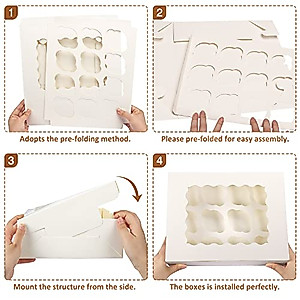 TOMNK 20pcs 13 Inch Cupcake Boxes White Bakery Boxes with Window and Inserts Cupcake Containers 12 Count Bakery Carrier Boxes for Cupcakes Muffins Donuts and Party Favor 13x10x3.5 Inch