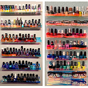 YMVV 15" Nail Polish Rack Wall Mounted Shelf,6 Pack Clear Rainbow Iridescent Acrylic Organizer Nail Supplies for Nail Techs,Great Display for Salons Retailers