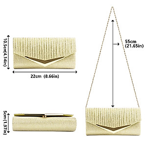 Larcenciel Clutch Purses for Women, Pleated Sequin Envelope Evening Bags w/Chain, Shiny Formal Ladies Shoulder Crossbody Handbags Perfect for Party Prom Weddings Holidays Special Occasions (Gold)