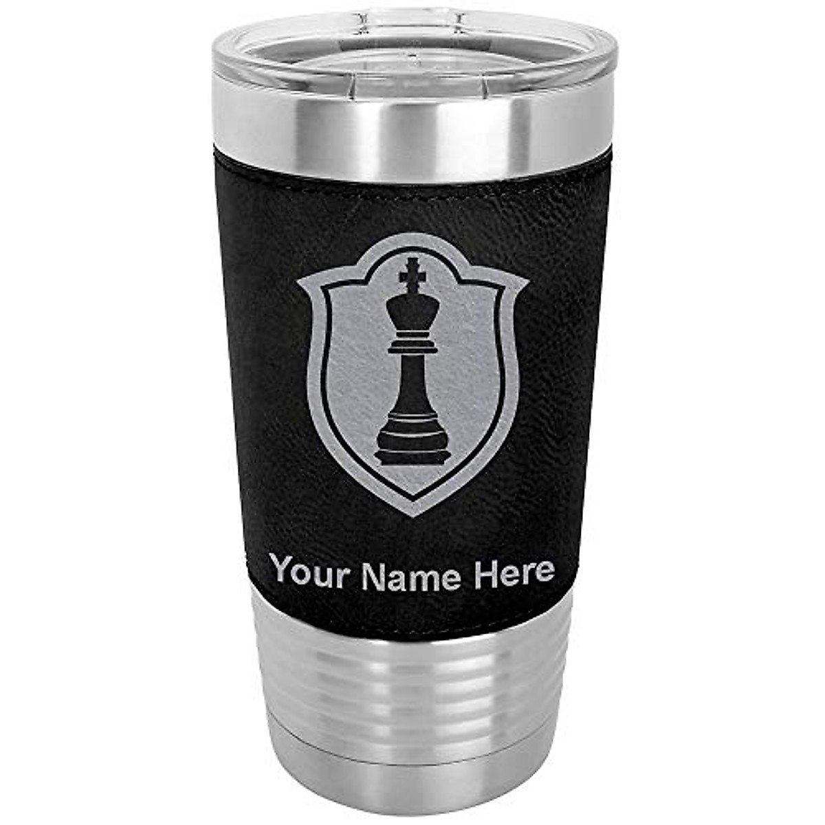 LaserGram 20oz Vacuum Insulated Tumbler Mug, Chess King, Personalized Engraving Included (Faux Leather, Black)