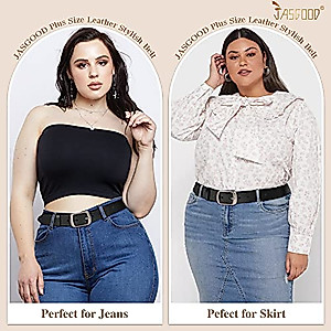 JASGOOD Plus Size Women Leather Belt Black Casual Waist Belt for Jeans Pants with Metal Pin Buckle(Black,Fit Waist Size 48&#039;&#039;-52&#039;&#039;)