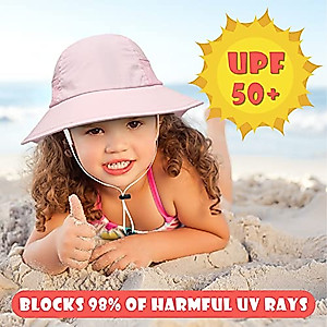 2-Pack Toddler Baby Sun Hat Summer UPF 50+ Protection for Boys Girls Kids Adjustable Beach Hats with Bucket Wide Brim Age 1-7 Years Outdoor(Medium,Pink + White)