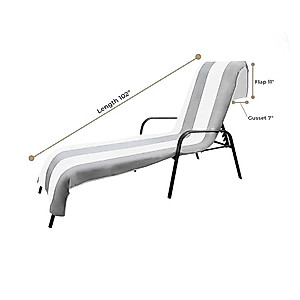 Superior Cabana Cotton Lounge Chair Cover, Outdoor Towel/Chaise Furniture Covers, Terry Cloth, Beach, Spa, Swim Accessories, Pool Chair Cover, Soft, Quick Drying, 32" x 102", Light Grey