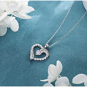 Billie Bijoux 925 Sterling Silver heart necklace You Are the Only One” Love Platinum Plated Diamond pendant 18" (B)