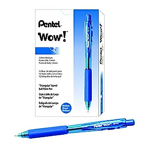 Pentel Wow! Retractable Ballpoint Pens, Medium Line, Blue Ink, Box of 12 (BK440-C) by Pentel