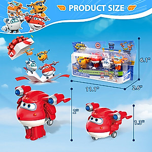 Super Wings 2" Transform-a-Bots 4-Pack, Supercharged Jett, Donnie, Astra, Sunny, Airplane Toys Vehicle Mini Figures, Fun Toys for Kids, Transformer Toys for 3 4 5 Year Old Boys and Girls