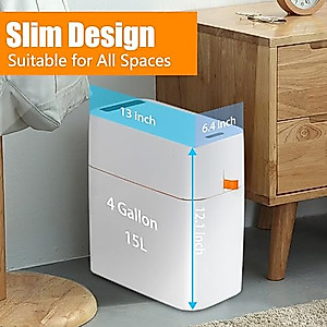 YEEFIGRO Automatic Trash Can, Bathroom Trash Cans 15 Liter / 4 Gallon Slim Smart Trash Bin with Lid, Touchless Rechargeable Garbage Can, Waterproof Trash Can for Office, Bedroom, Living Room