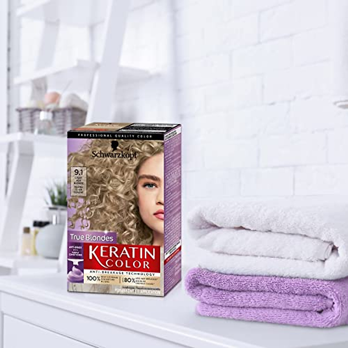 Schwarzkopf Keratin Color Permanent Hair Color Cream, 9.1 Light Ash Blonde, 1 Kit