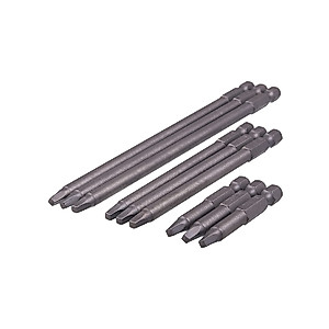 Rocaris 9 Pack 1/4 Inch Hex Shank Long Magnetic Square Head Screwdriver Bits Set Power Tools SQ2 For Poket Hole Jig- 2 inch, 4 inch, 6 inch