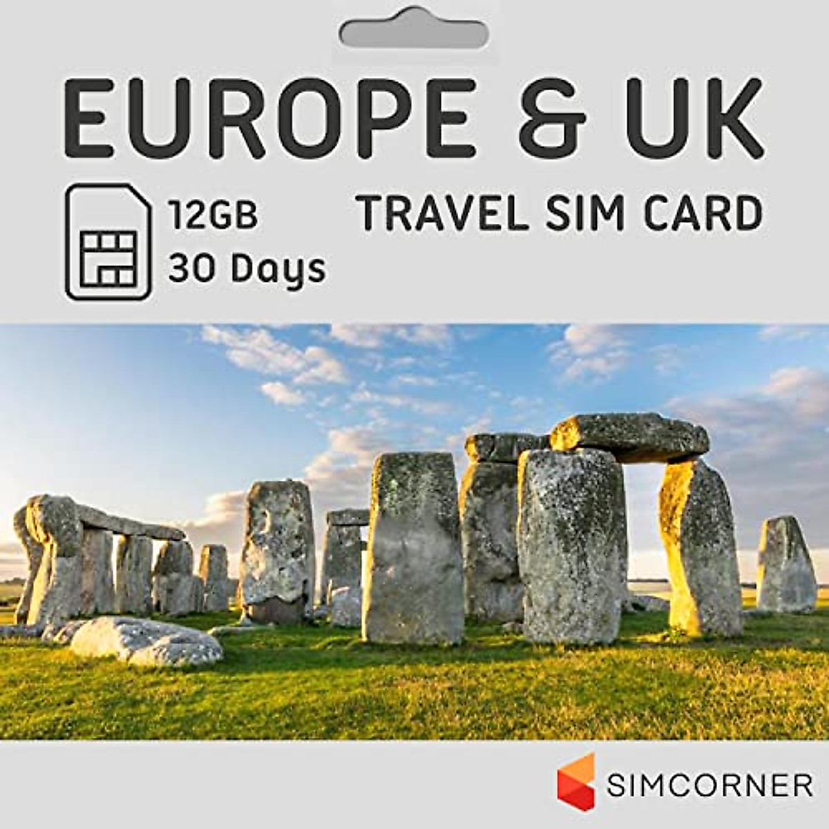 Europe UK Travel SIM Card (12 GB, 30 Days). Prepaid SIM Card w/Data & Unlimited SMS & Minutes to EU & UK Numbers. 3-in-1 Tethering/Hotspot Card. Standard, Micro, & Nano SIM Card for Unlocked Phones