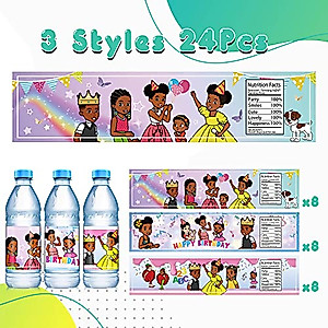 24Pcs Water Bottle Labels for Kids Birthday Party Supplies, 3 Styles 8.5” x 2” Water Bottle Labels, Self-Adhesive Waterproof Water Bottle Labels for Kids Girls Boys Birthday Party Decorations