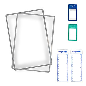 MagniPros(2PACK) Large Full Page 3X Premium Magnifying Sheet Fresnel Lens 7.5" X 10.5"+2 Bonus Ruler Magnifiers+2 Bookmark Lenses-Best Magnifying Set for Reading Small Prints & Low Vision Seniors