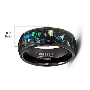 Metal Masters Crushed Opal & Abalone Tungsten Carbide Ring Dome Wedding Band Simulated Black 8MM