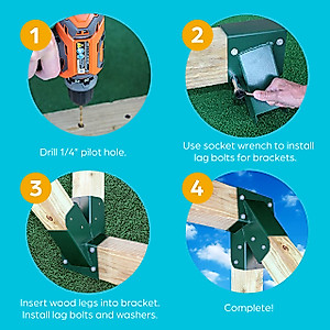 Jungle Gym Kingdom 2 Pack Swing Set Brackets – Premium, Heavy Duty, Steel A-Frame Bracket w/ Hardware - Includes Wood Screws & Washers