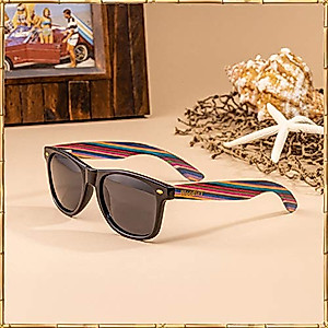 Woodies Polarized Rainbow Wood Sunglasses for Men and Women | Black Polarized Lenses and Real Wooden Frame | 100% UVA/UVB Ray Protection