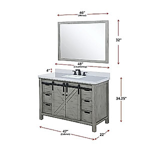 Bell+Modern Ketchum 48 inch Ash Grey Bath Vanity, Cultured Marble Countertop and 44 in Mirror