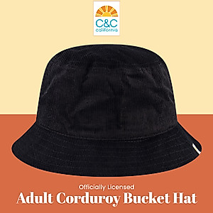 C & C California Bucket Hat, Corduroy Cotton Packable Travel Hat, Wide Brim Summer Hat, Black, One Size