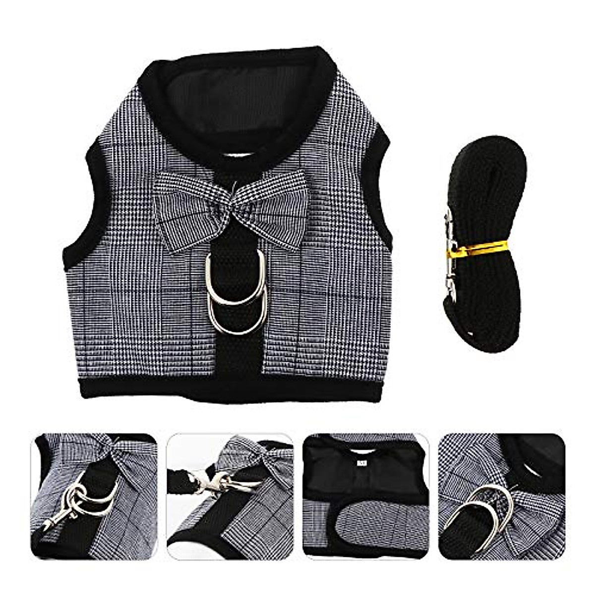 Cat Harness, Rabbit Harness with Leash Soft Mesh Vest Harness Clothes for Rabbit Ferret Bunny Kitten Guinea Pig Walking (S, Black)