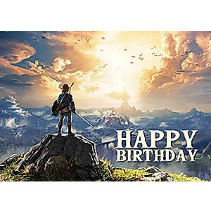 Cartoon Movie The Legend of Zelda Theme Happy Birthday Photography Background for Kids Birthday Portrait Baby Shower Decoration Cake Table Banner Photo Backdrops 5x3ft