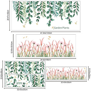 3Pcs Tropical Plants Flowers Vine Wall Corner Stickers, Removable Green Plants Fresh Leaves Flower Wallpaper Decals, Garden DIY Art Mural for Nursery Bedroom Kitchen Offices Home Decorations (B)