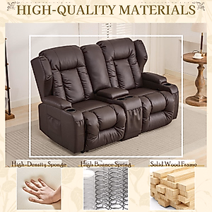 SAMERY RV Loveseat Recliner Sofa, Manual Reclining Loveseat with Console, 2 Seat Recliner Sofa Chair for Living Room RV Theater Recliner Love Seat with Cup Holders/Pockets/Pillows