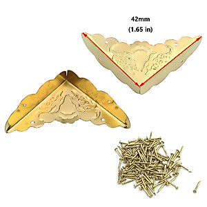 Antrader Antique Decorative Box Corner Protector Edge Safety Furniture Corner Guard, 1.6" x 1.6" Gold Tone, Pack of 24