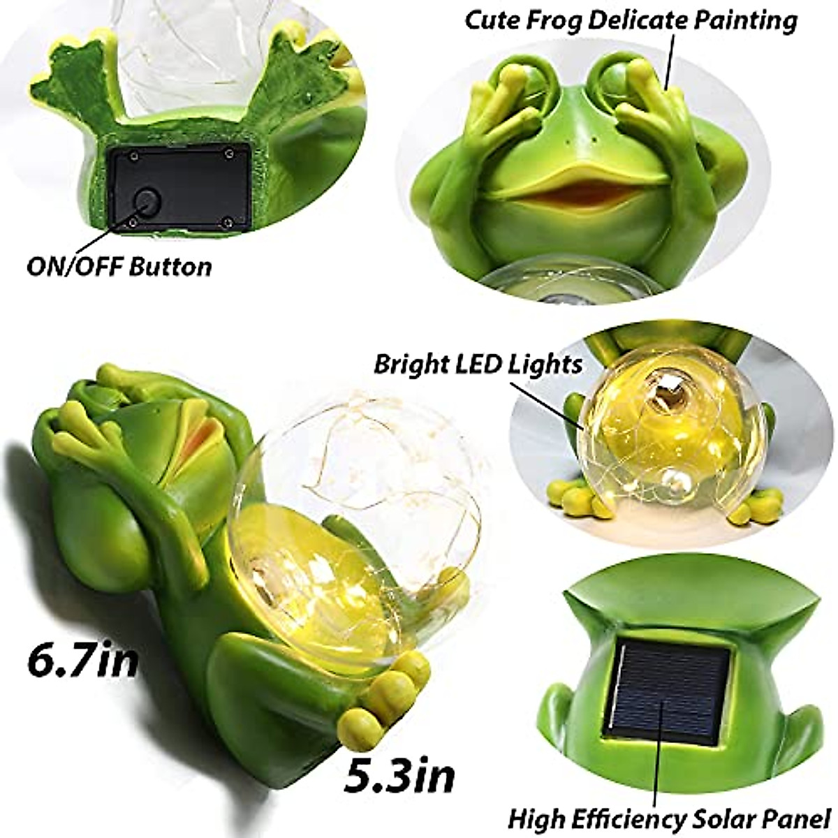 Vcdsoy Garden Frog Decor Figurines, Solar Lights Outdoor Decorative Waterproof Cute Garden Sculptures & Statues for Patio Yard Lawn Clearance Ornaments (1 Pack)