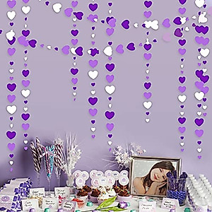 52 Ft Lavender Love Heart Garland Purple and White Hanging Streamer Banner for Anniversary Mothers Day Valentines Day Birthday Engagement Wedding Bridal Baby Shower Lilac Party Decorations Supplies