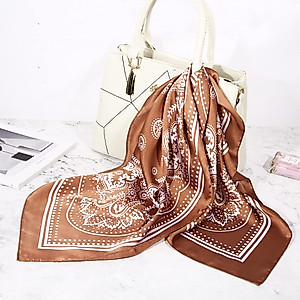 DOOBO Silk Head Scarf, 3 Pcs Satin Hair Scarf Set of 27.5 Inches, for Women Girls(Brown, Khaki, Light Green)