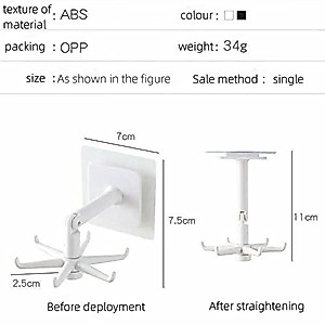 6-Piece, Household Kitchen, Super Multifunctional Rotary six Claw Wall Hanging Hook, Dormitory Hook Storage, Indoor Hook Rack, no Punching, no Trace, Stick Hook (White)