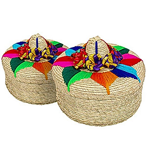 2-Pack Genuine Mexican Handwoven Tortilla Basket | Fiesta Mexican Tortilla Warmer |Tortilla Holder |Tortillero | Palm Straw Baskets Handmade in Mexico | Mexican Bowls (1, Floral)
