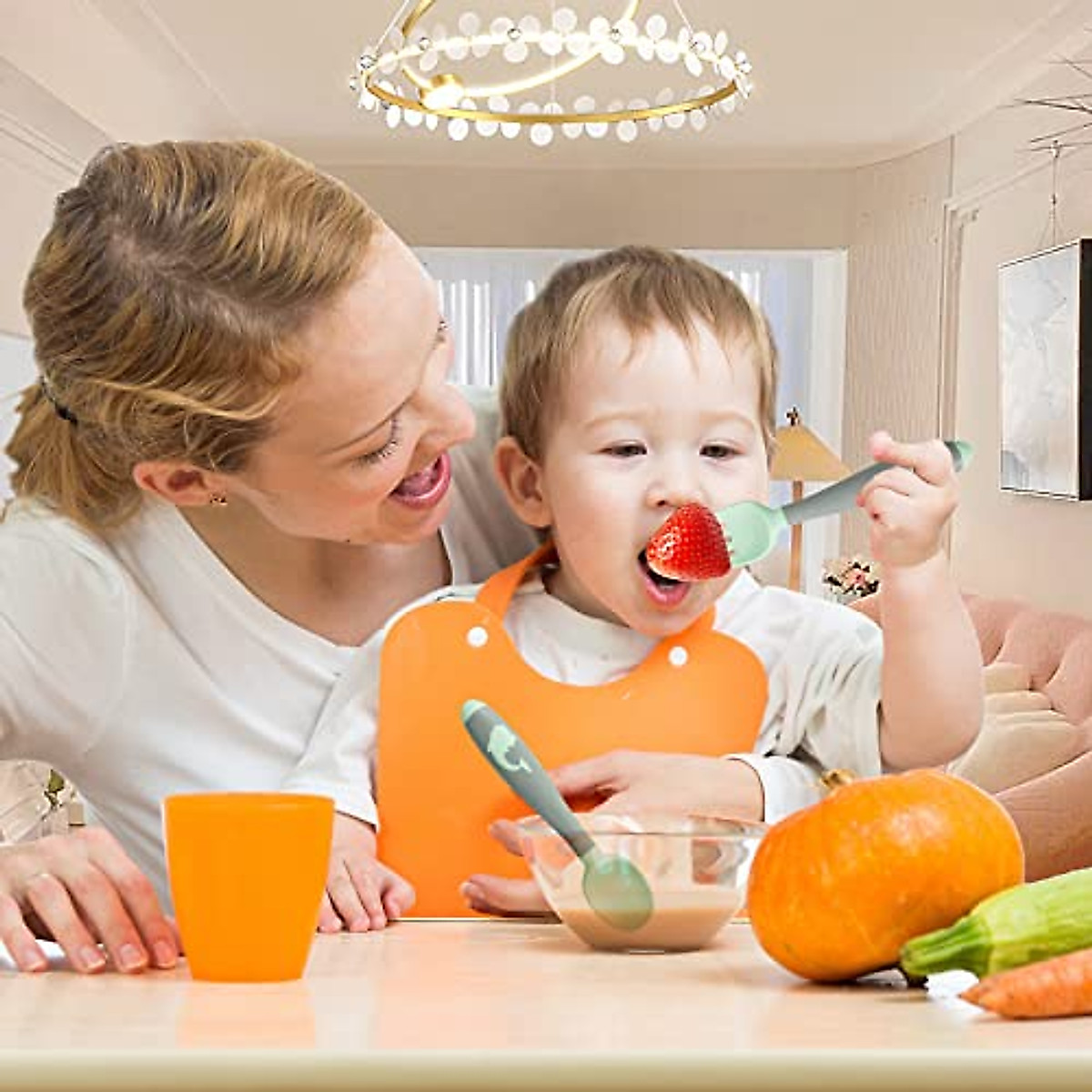 Baby Utensils Spoons Forks Sets with Travel Safe Case, Easy Grip Heat Resistant Bendable BPA Free Toddler Feeding Training Utensils Sets (2Pack,Green)