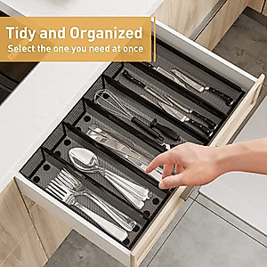 Silverware Organizer for Kitchen Drawer Utensil Cutlery Tray with Interlocking Arm Mesh Metal Flatware Storage Slip-proof for Knives, 6 Compartment by FURNINXS
