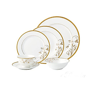 Lorren Home Trends La Luna Bone China 57-Piece 24K Gold Floral Design Dinnerware Set, Service for 8