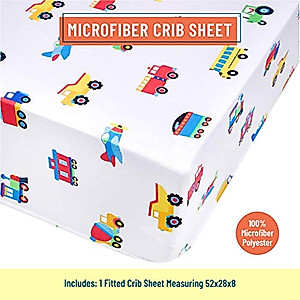 Wildkin Microfiber Fitted Crib Sheet for Boys & Girls, Crib Sheets Measures 52 x 28 Inches, Soft & Breathable Fabric Crib Sheets for Kids, Fits Standard Crib Mattress(Trains Planes & Trucks)