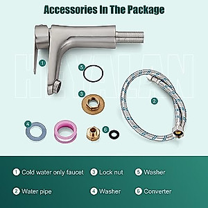 Heyalan Brushed Nickel Bathroom Faucet Cold Water Only SUS304 Stainless Steel Single Handle One Hole Deck Mounted Lavatory Tap Single Switch (Drain not Included)