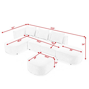 ACQCA 113“ L Shape Sectional Sofa with Right Side Chaise and Two Removable Ottoman, Upholstered Modular Couch w/Pillows for Living Room, Office, DIY Combination, Navy