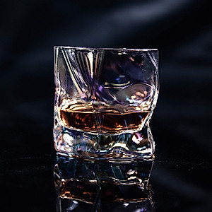 Old Fashioned Whiskey Glasses Set of 2, 10oz Colorful Rock Glasses with 2 Coasters, Couple Whiskey Tumbler Set, Cool Design Cocktail Bourbon Scotch Glasses Gifts for Men, Perfect Whiskey Gifts for Him