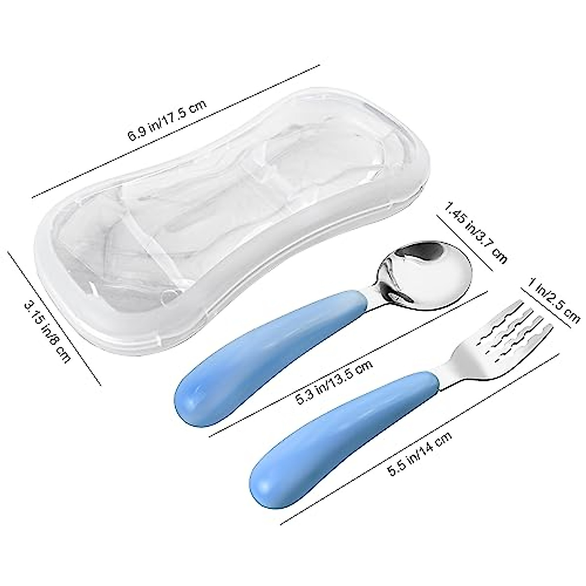 VANRA 2 Pieces Toddler Fork and Spoon Set with Travel Case 18/8 Stainless Steel Toddler Utensils Kids Silverware Children Flatware Child Cutlery Set for School Lunch Box (Blue)