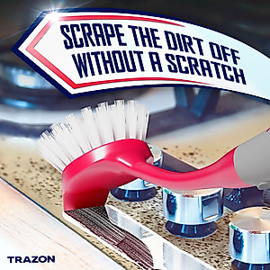 Dish Brush Set of 3 with Bottle Water Brush, Dish Scrub Brush and Scrubber Brush - Kitchen Scrub Brushes Ergonomic Non Slip Long Handle for Cleaning Cleaner Wash Sink Dishes Bottle Cup Glass Pot (Red)