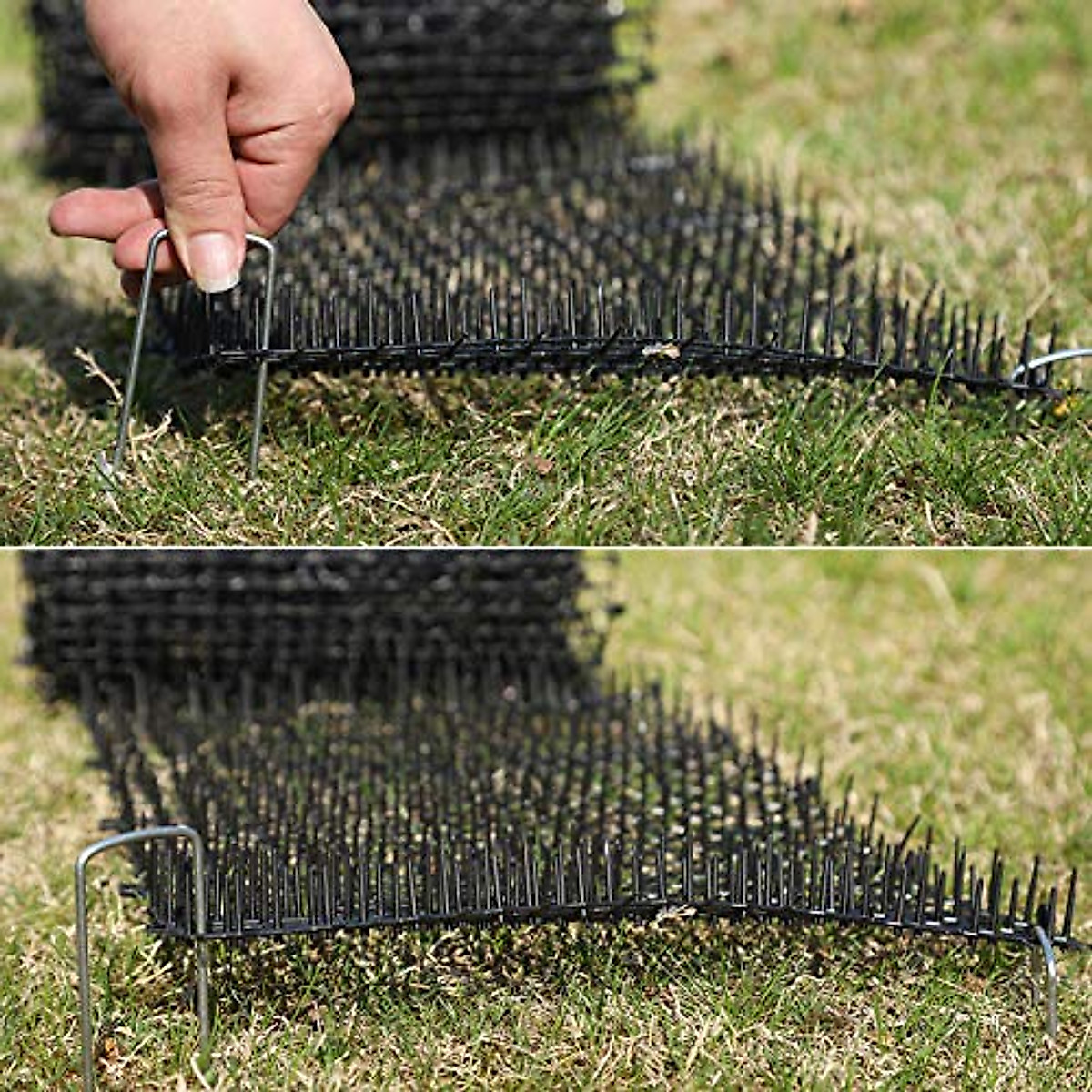Hmyomina 16.4FT Cat Scat Mat with Spikes Anti-Cats Network Mat Deterrent Mat Digging Stopper for Indoor Outdoor with 8 Garden Staples (8.2FT 2 PCS)