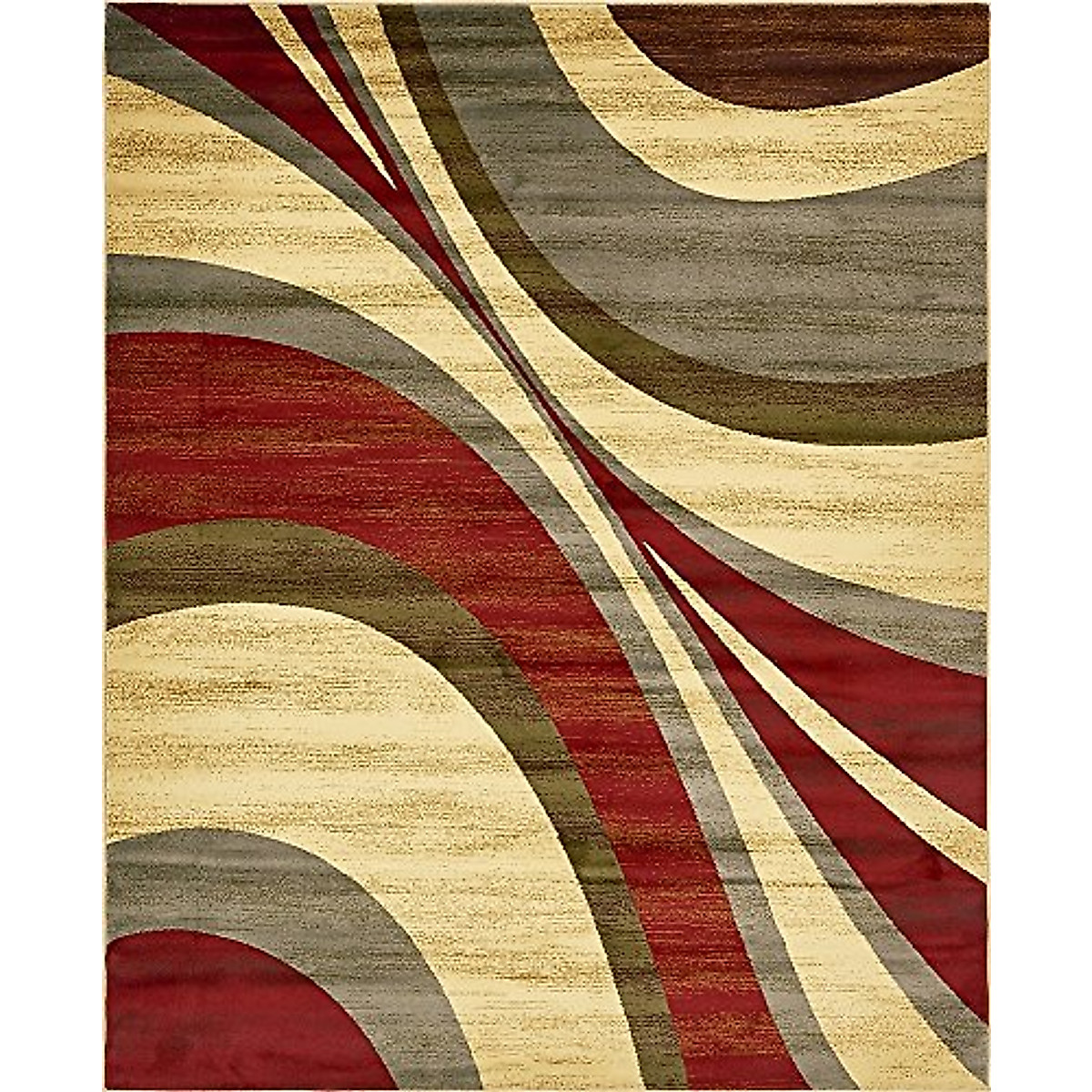 Unique Loom Barista Collection Modern, Abstract, Waves, Urban, Rustic, Warm Colors Area Rug, 8 ft x 10 ft, Beige/Burgundy