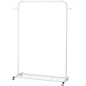 Sywhitta Clothes Rack on wheels, Clothing Rack with Bottom Mesh Storage Shelf,Sturdy Metal Frame,Rolling Garment Rack for Hanging Clothes,Coats,Skirts,39.76" L x 16" W x 64.56" H,White