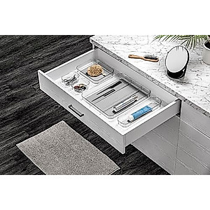 madesmart Utensil Tray - Large | Light Grey | Clear Soft Grip Collection | 3-compartment | Soft-grip Lining | Non-slip Feet | BPA-free