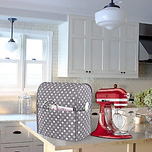 Luxja Dust Cover Compatible with 4.5-Quart and 5-Quart Stand Mixer, Cloth Cover with Pockets for Stand Mixer and Extra Accessories, Gray Dots