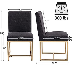 VESCASA Linen Upholstered Dining Chairs Set of 2, Mid Century Modern Padded Chair with Gold Metal Frame for Restaurant, Dining Room, Kitchen, Charcoal
